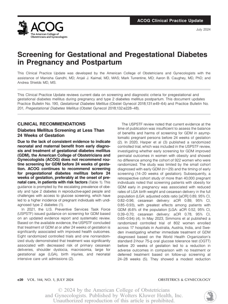 ACOG 2024 Update on Diabetes Screening | PDF | Gestational Diabetes ...