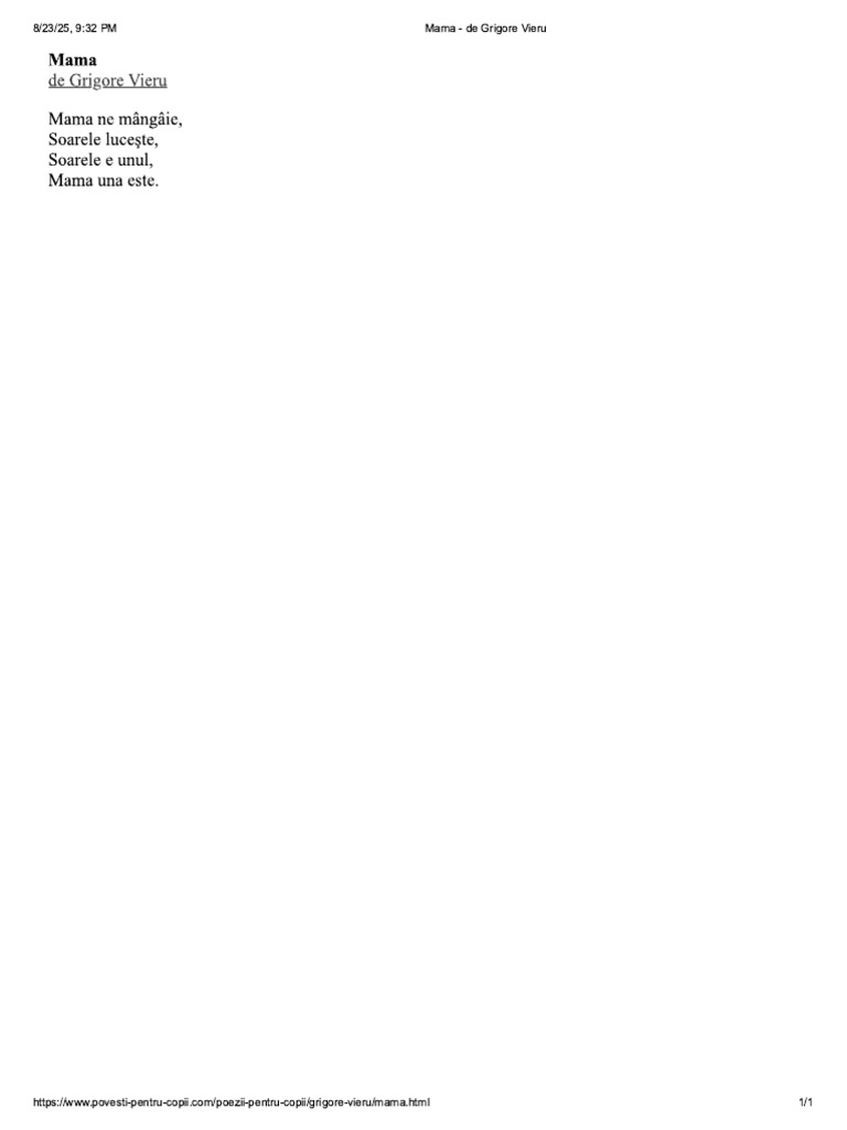 Mama - de Grigore Vieru | PDF