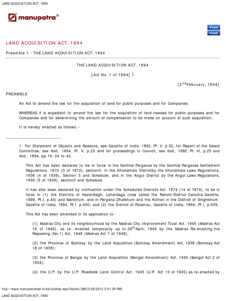 Land Acquisition Act, 1894 | PDF | Legal Personality | Government Of India