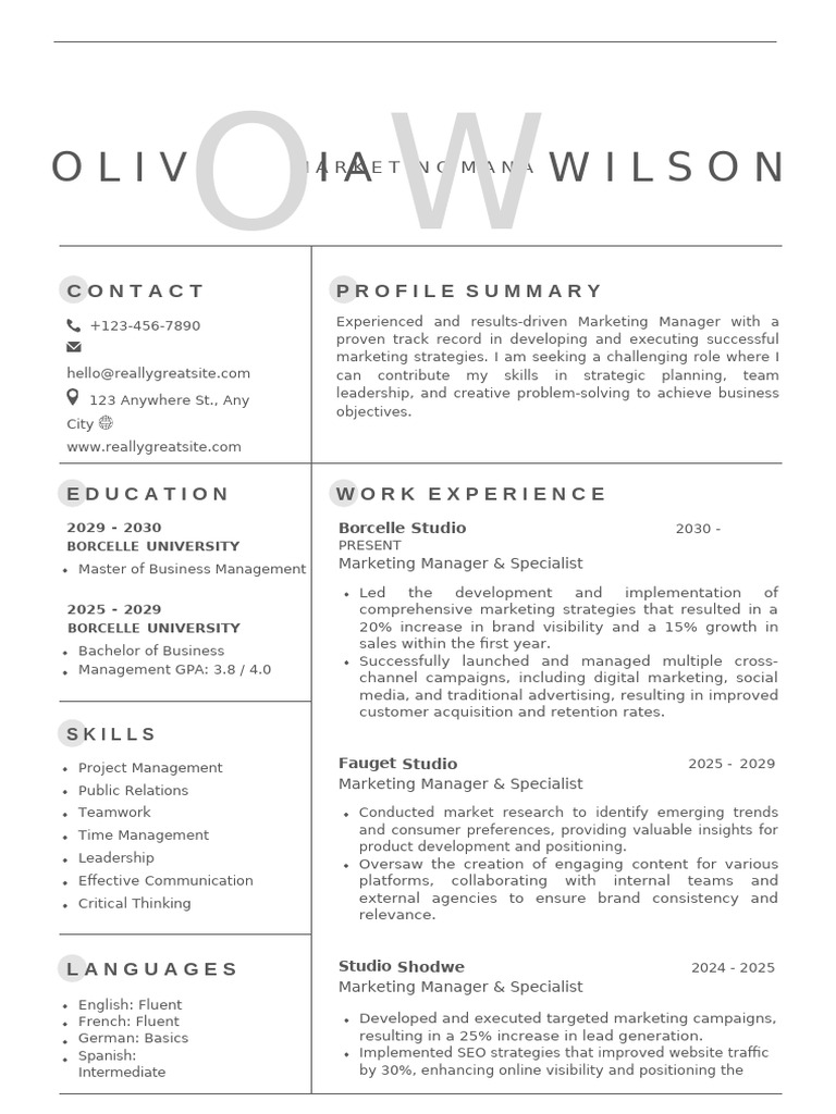 Minimalist White and Grey Professional Resume | PDF | Marketing ...