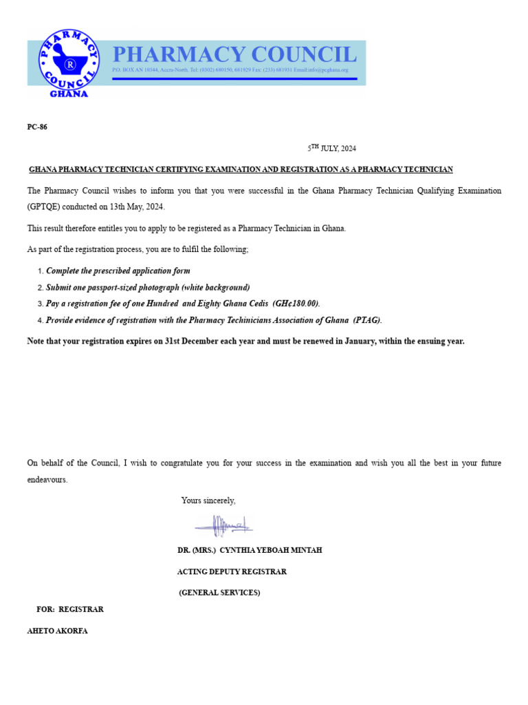 Ghana Pharmacy Technician Exam Results | PDF