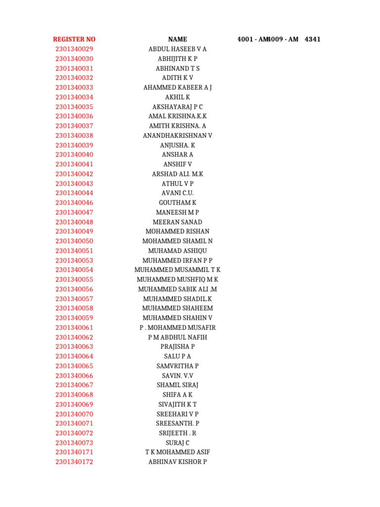 Student Registration List 4001-4349 | PDF