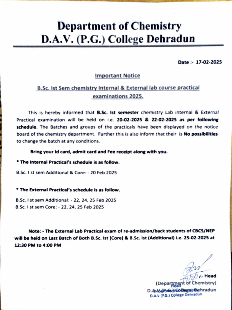 Department of Chemistry D.A.V. Collc e Dehradun: Important Notice B.Sc ...