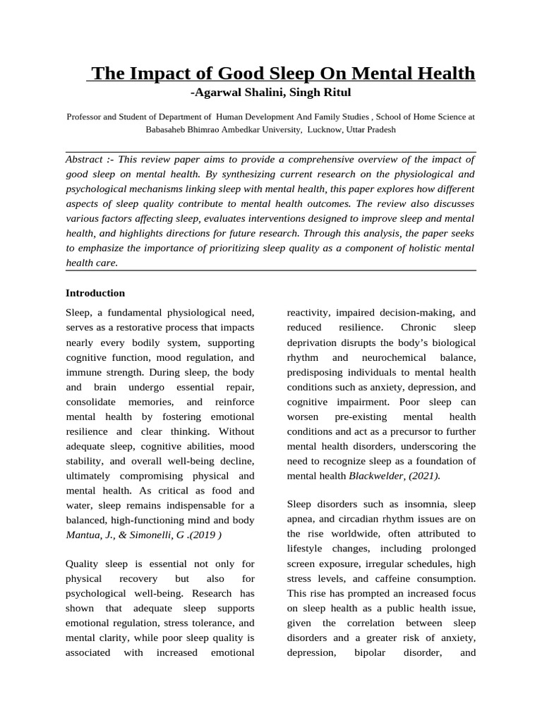 Sleep's Role in Adolescent Mental Health | PDF | Sleep | Mental Health