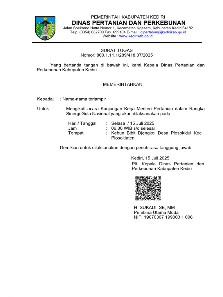 07 15 SPT PPL Kunjungan Mentan Plosoklaten | PDF