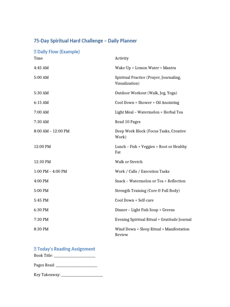 75 Day Spiritual Challenge Daily Planner | PDF