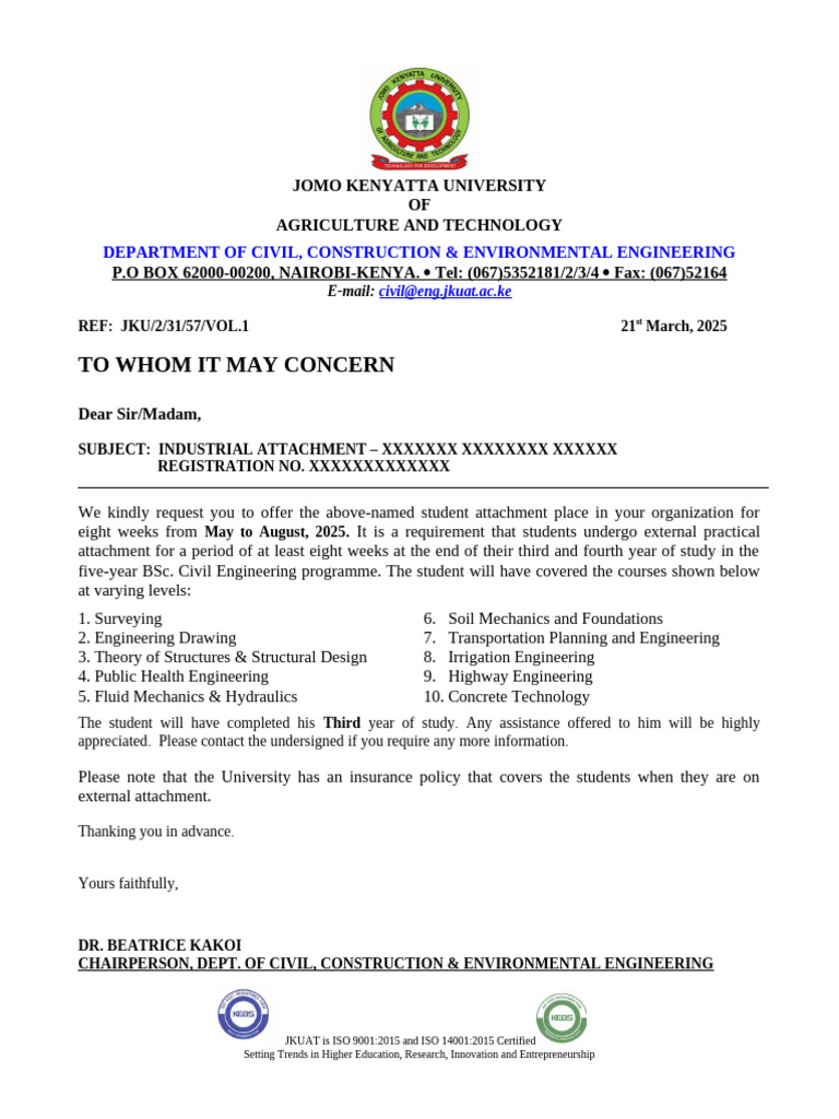 Request for Industrial Attachment Placement | PDF