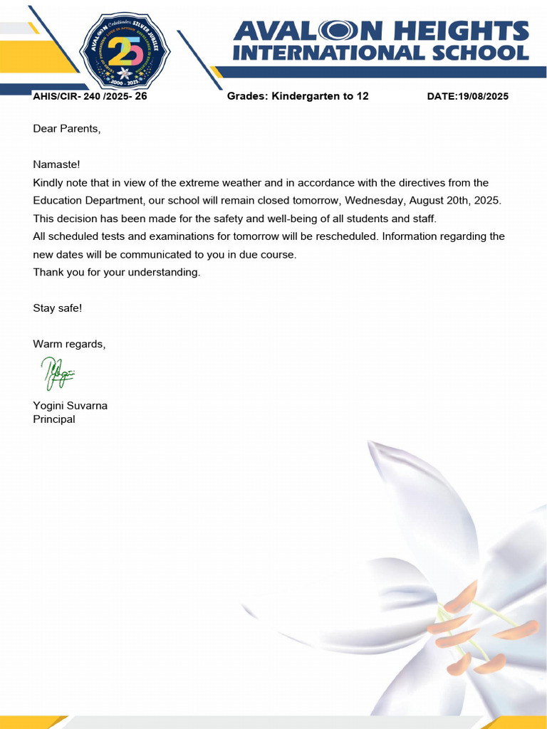 Holiday On Account of Heavy Rains | PDF