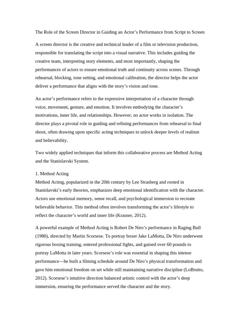 Screen Director and Actor Performance Essay | PDF