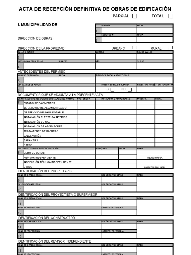 Acta de Recepción Definitiva de Obra de Edificación
