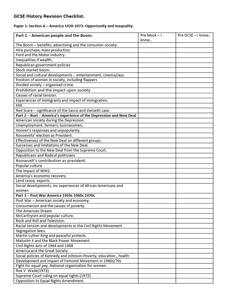 GCSE History Revision Checklists | PDF | Surgery | Medicine