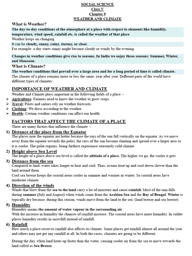 Notes Weather and Climate | PDF | Weather | Rain