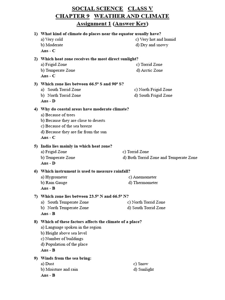 Climate Zones Worksheet Answer Key | PDF