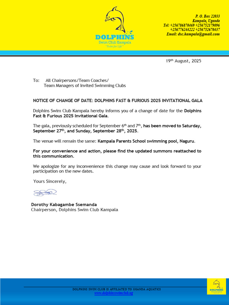 Notice of Change of Dates | PDF