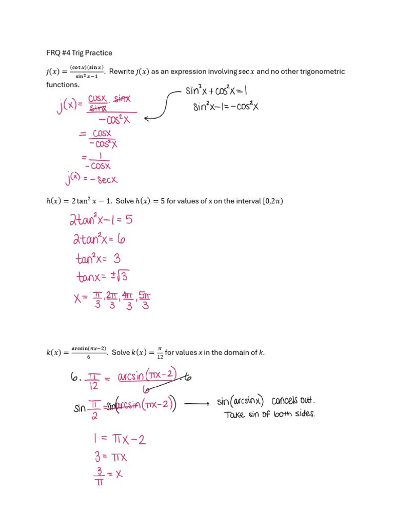 FRQ 4 Trig Practice | PDF