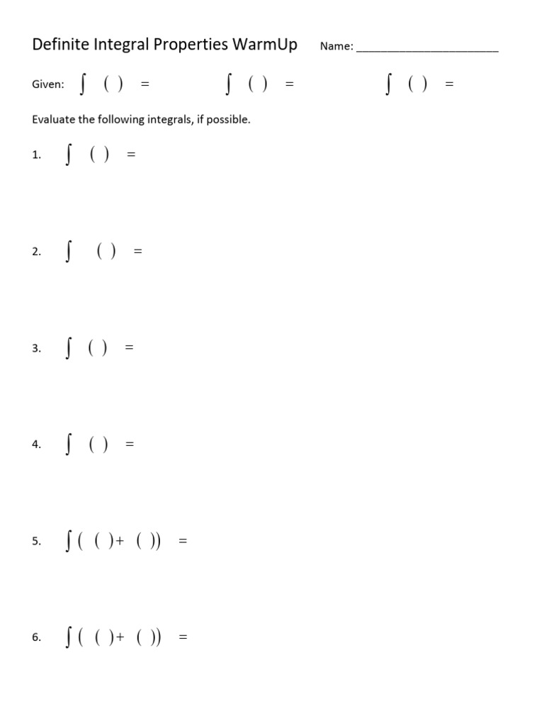 Definite Integral Evaluation Exercises | PDF