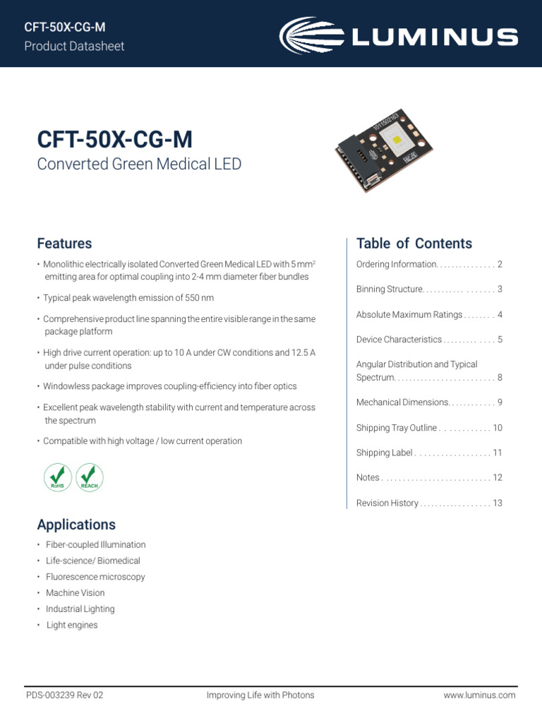 Luminus_CFT_50X_CG_Medical_Datasheet-3574848 | PDF | Optical Fiber | Physical Chemistry