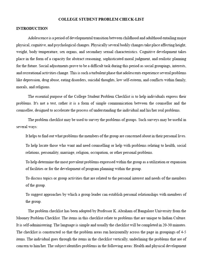 College Students Problem Solving Checklist | PDF | Adolescence ...