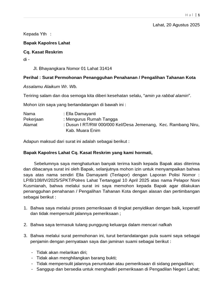 Surat Penangguhan Penahanan | PDF