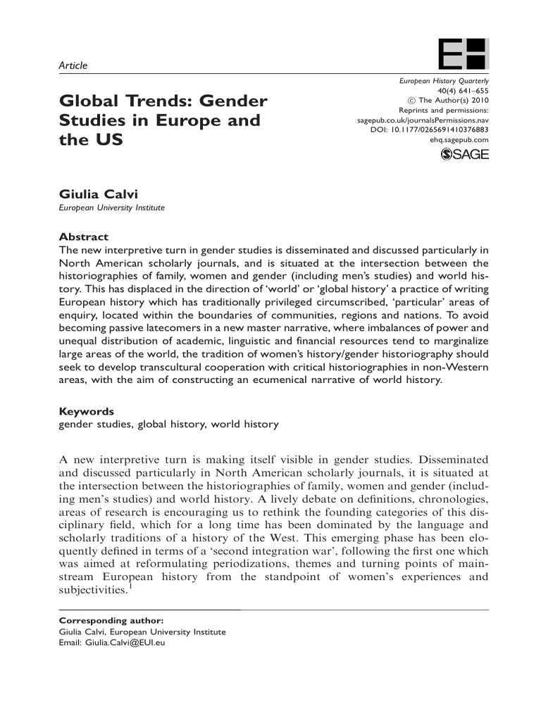 Calvi 2010 Global Trends Gender Studies in Europe and The Us | PDF ...