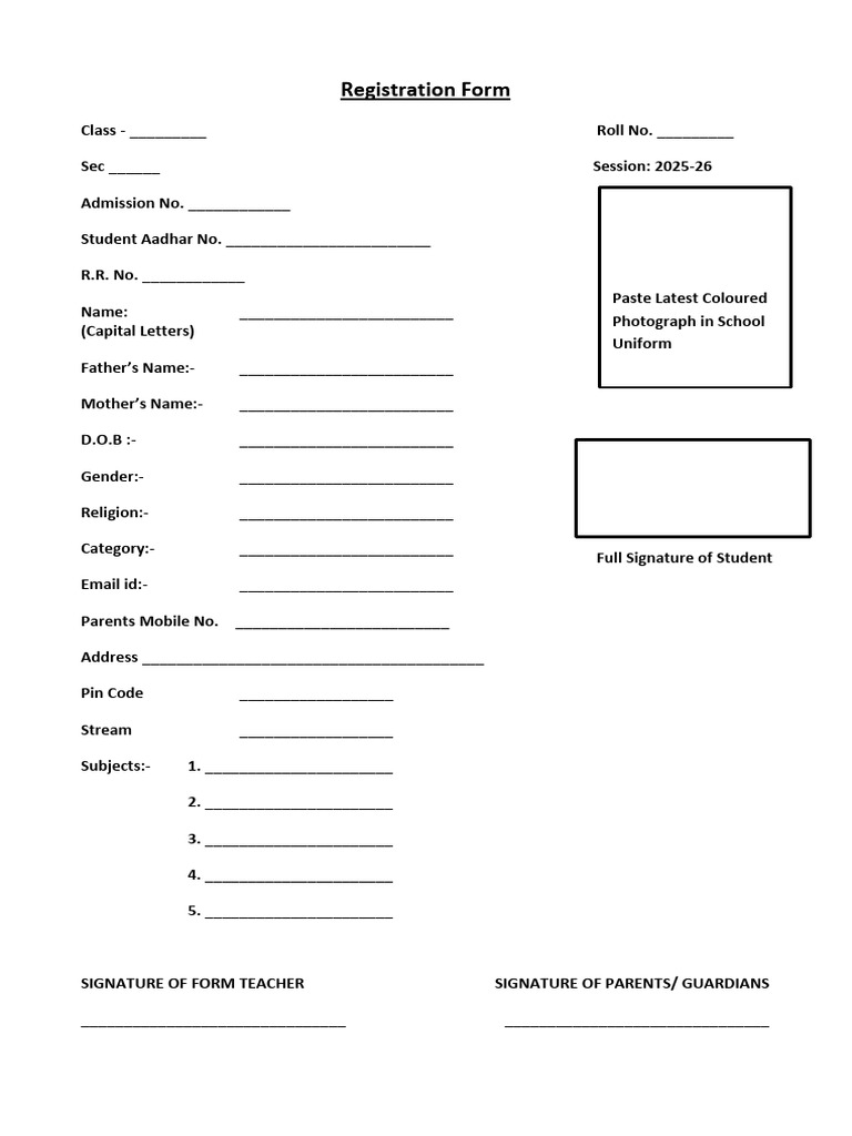 Class 11-12 Admission Registration 2025-26 | PDF