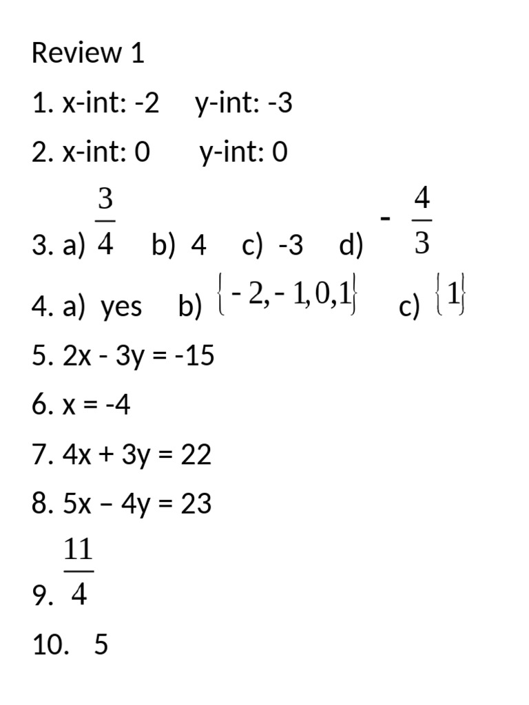 Algebra Review 1 Answer Key | PDF