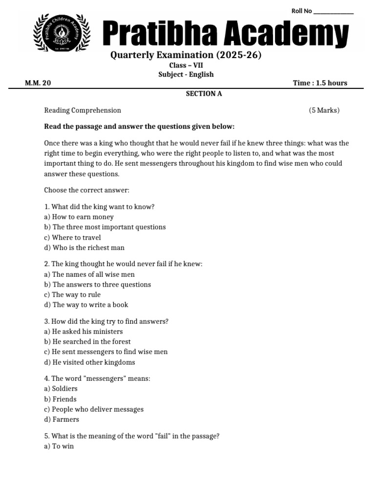 Class 7 English Chapter 1.5 Q&A | PDF