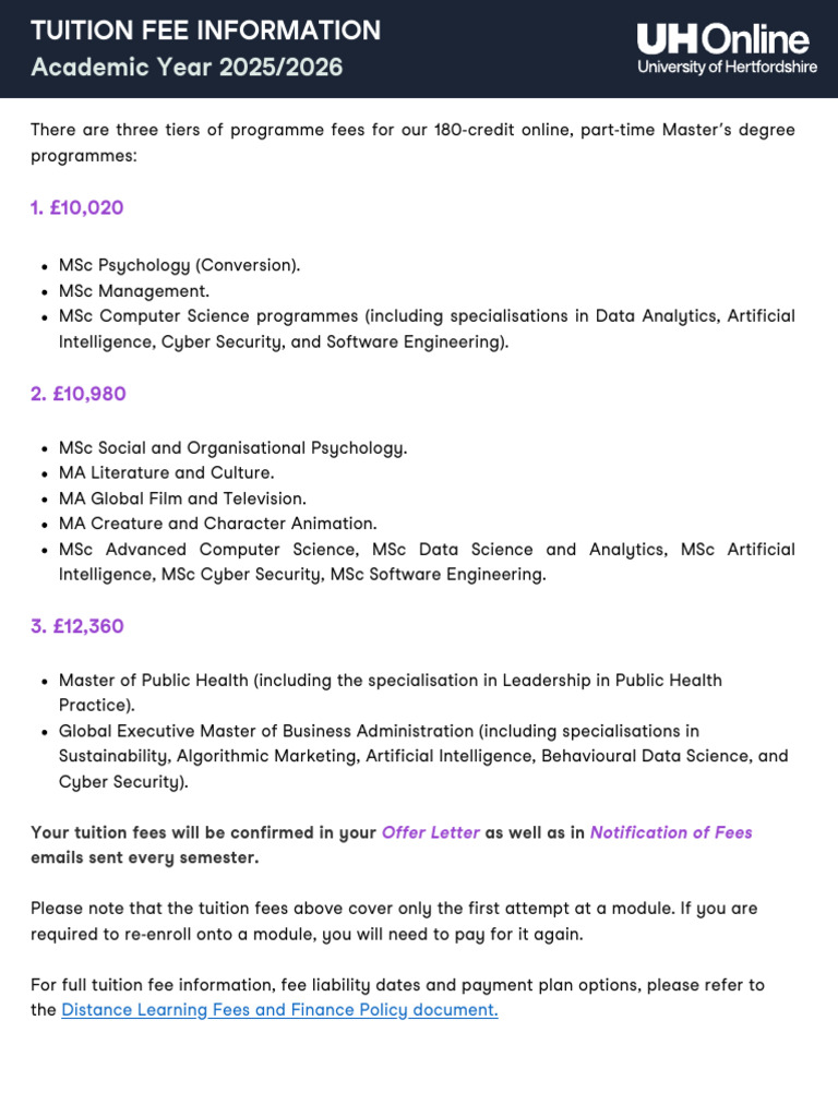 Tuition Fee Fact Sheet 2025-6 | PDF | Fee | Credit Card