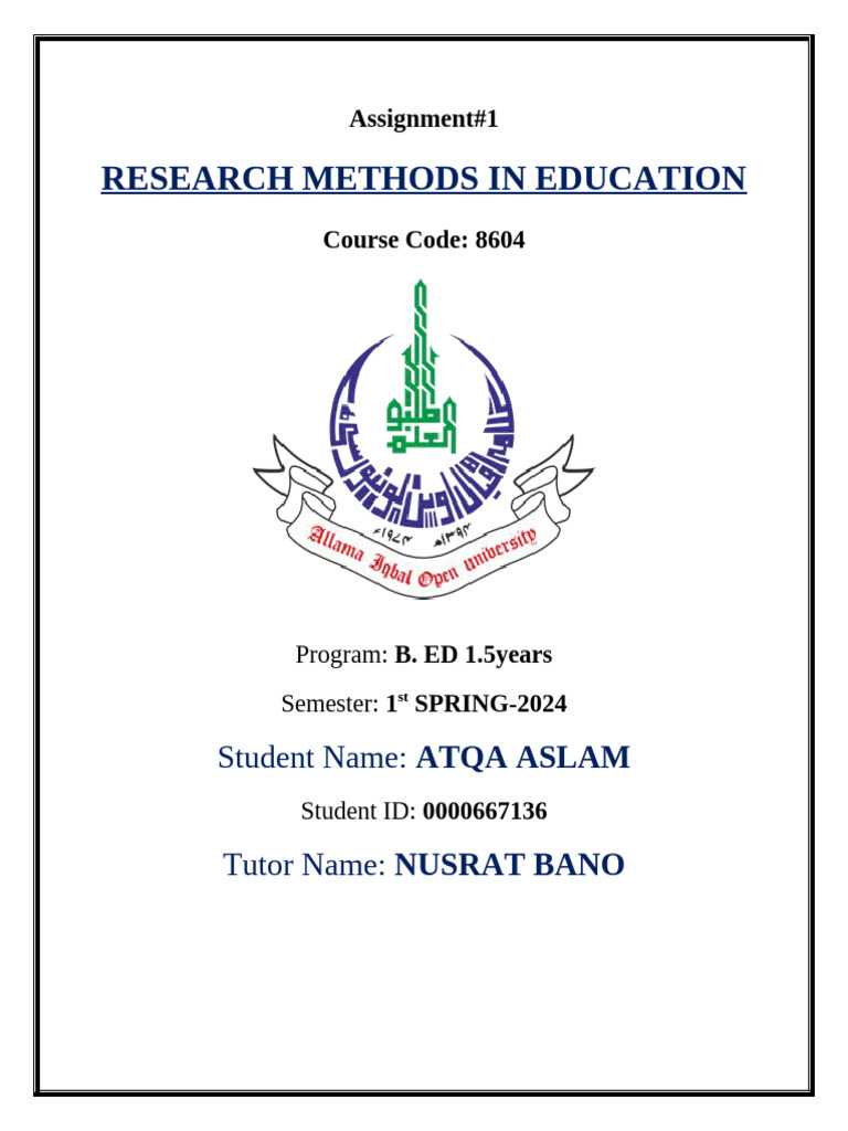 Assignment 1st 8604 | PDF | Methodology | Experiment