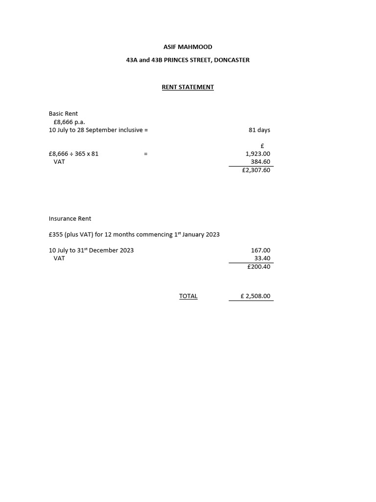 Rent Statement | PDF