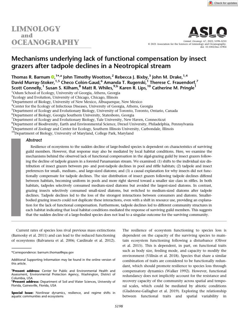 Insect Grazers' Response to Tadpole Decline | PDF | Ecological ...