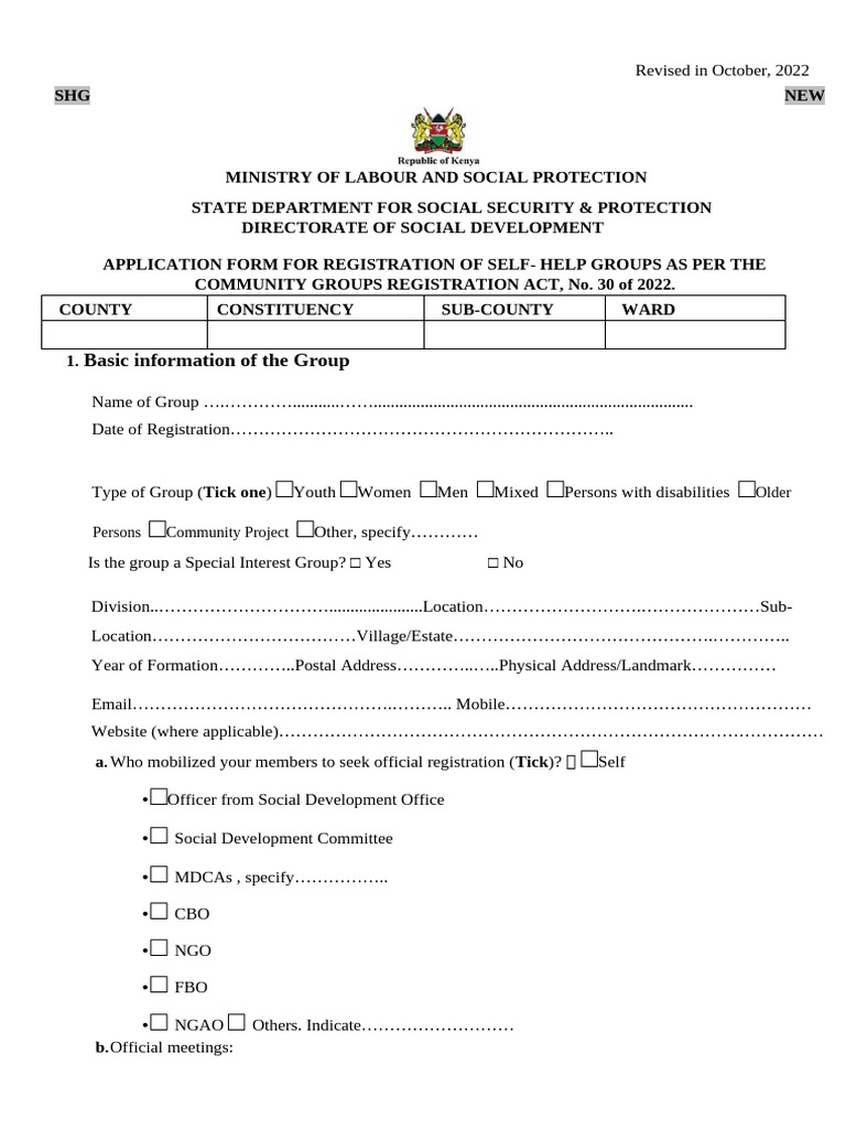 SHG Registration Form 2022 Final | PDF | Government