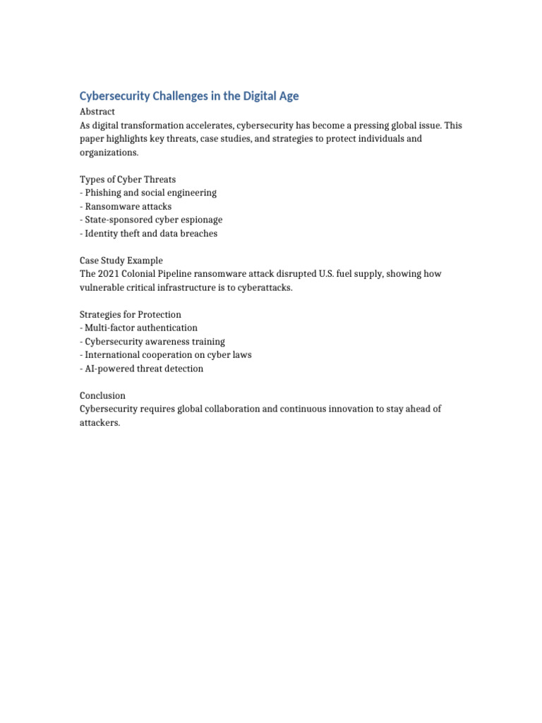 Cybersecurity Challenges in The Digital Age | PDF