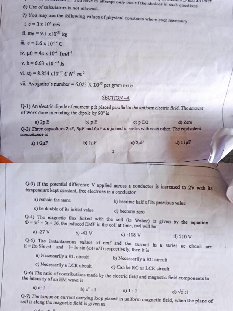 Physics Paper Till Ray Optics | PDF | Inductance | Physical Quantities
