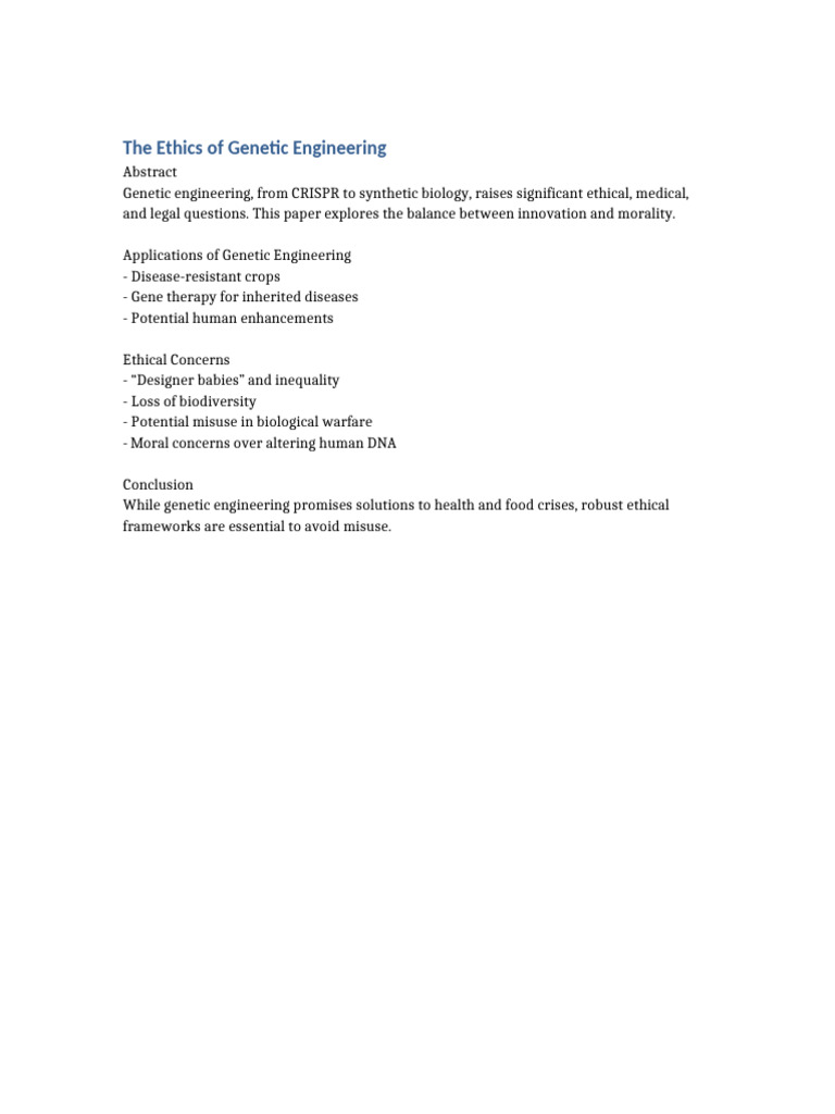 The Ethics of Genetic Engineering | PDF
