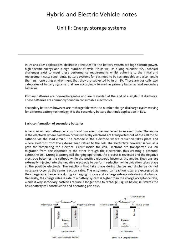 Unit II Notes-EV &HEV | PDF | Capacitor | Rechargeable Battery