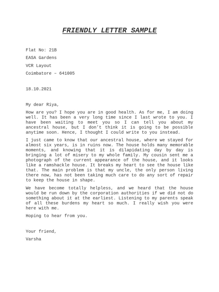 Friendly Letter Format 29 | PDF
