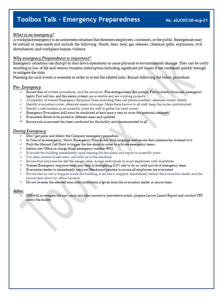 Topic 01 Emergency Preparedness (TBT) ENG - AR (1) | PDF