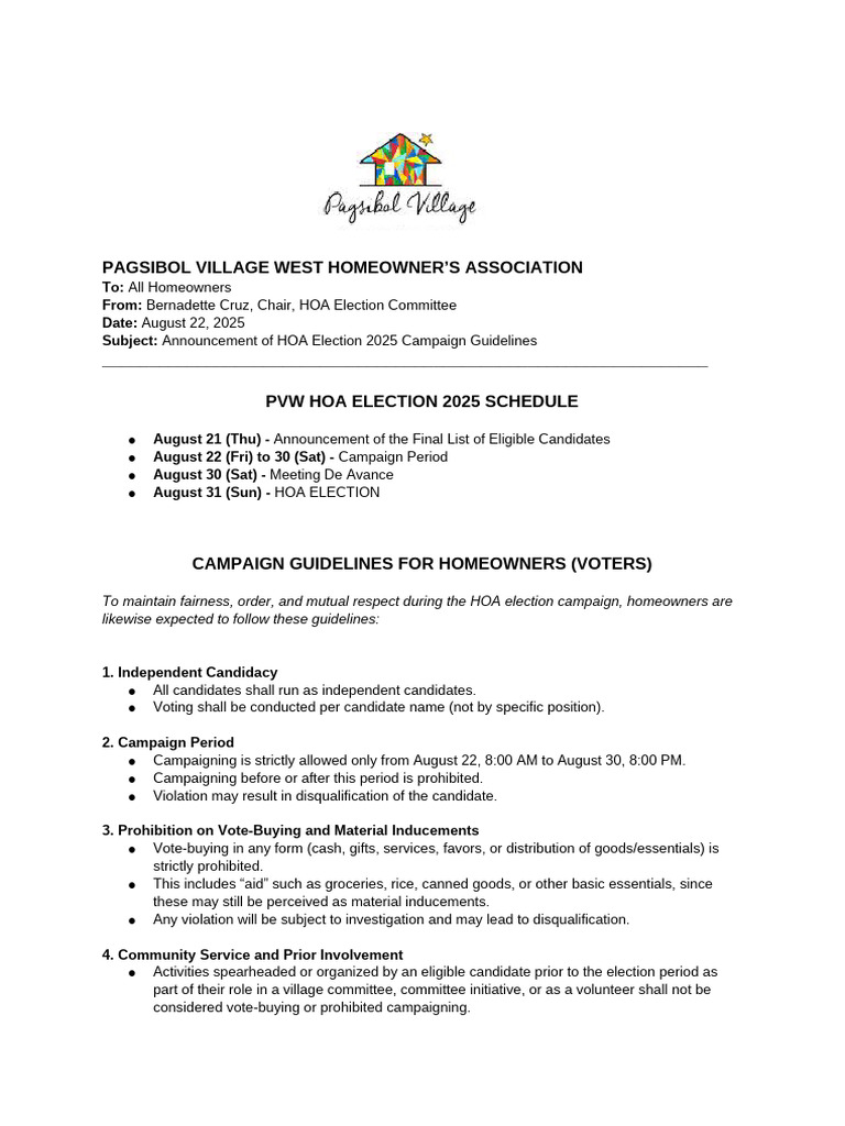 HOA Election Guidelines 2025 | PDF | Government