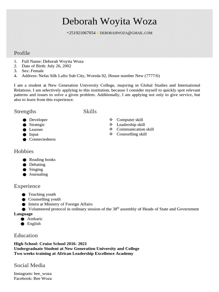 Deborah W. Woza CV | PDF