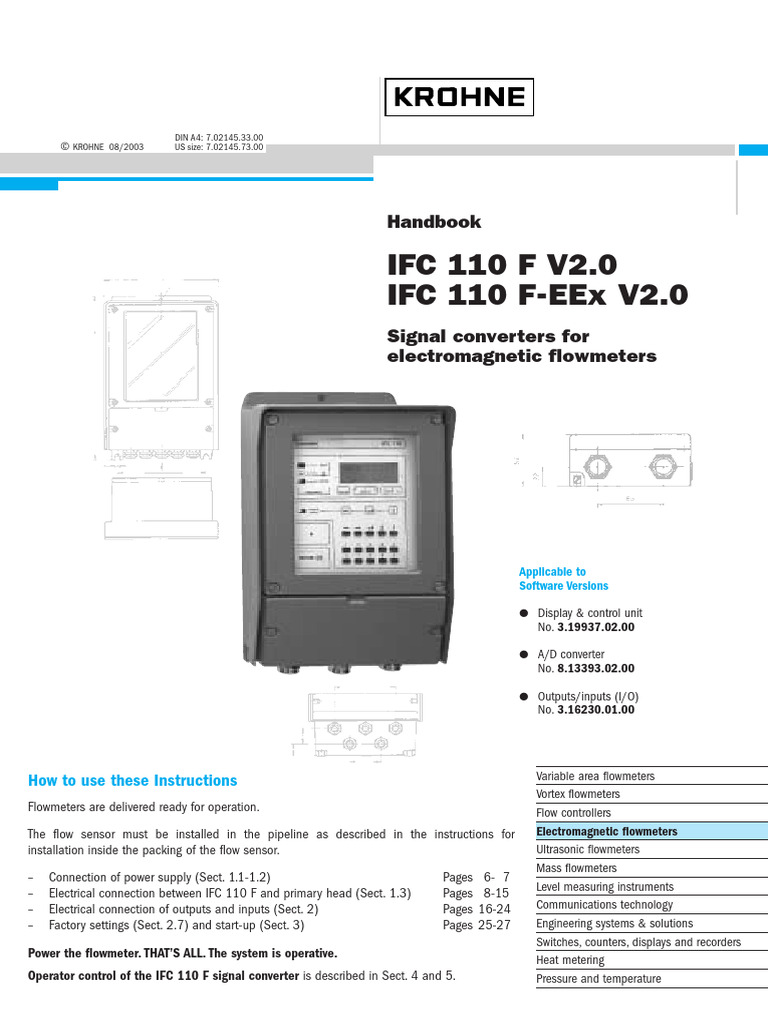 KROHNE IFC 110 F Manual Guide | PDF | Power Supply | Flow Measurement