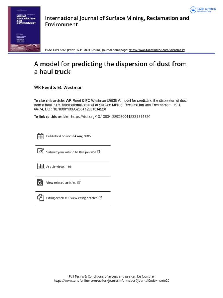 A Model For Predicting The Dispersion of Dust From A Haul Truck | PDF ...