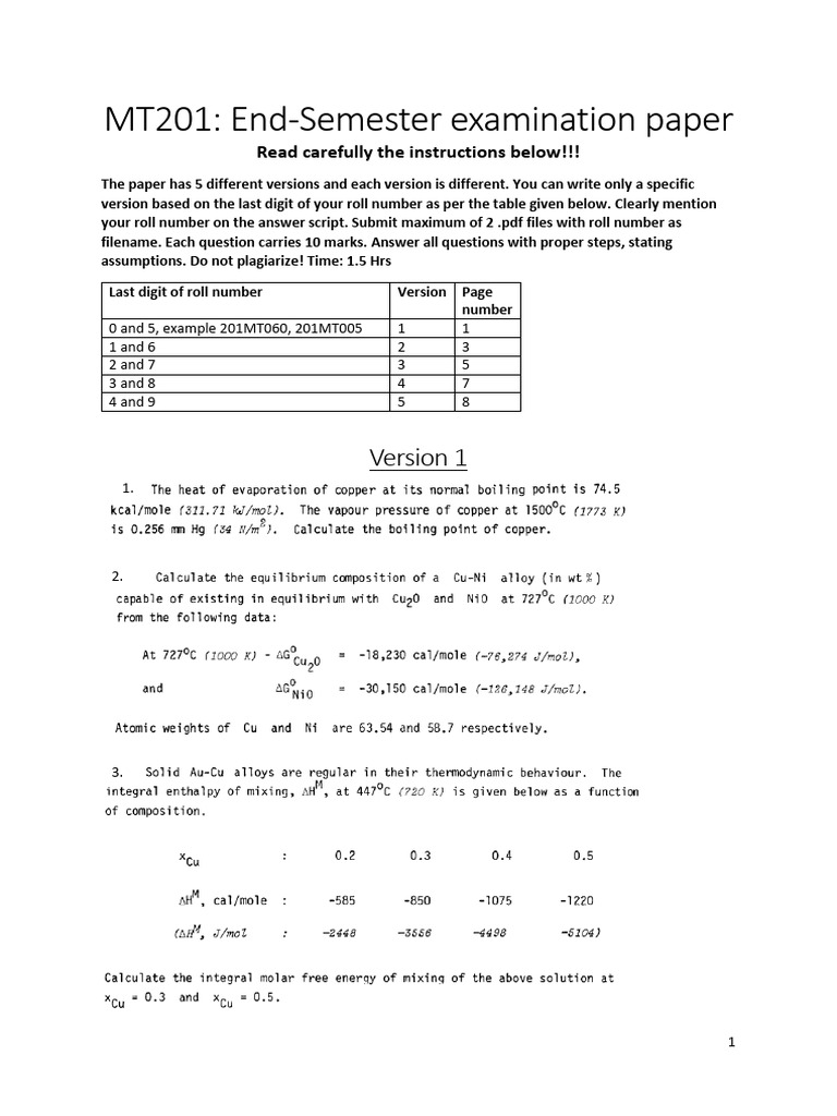 End-Sem Paper All Vesrions | PDF