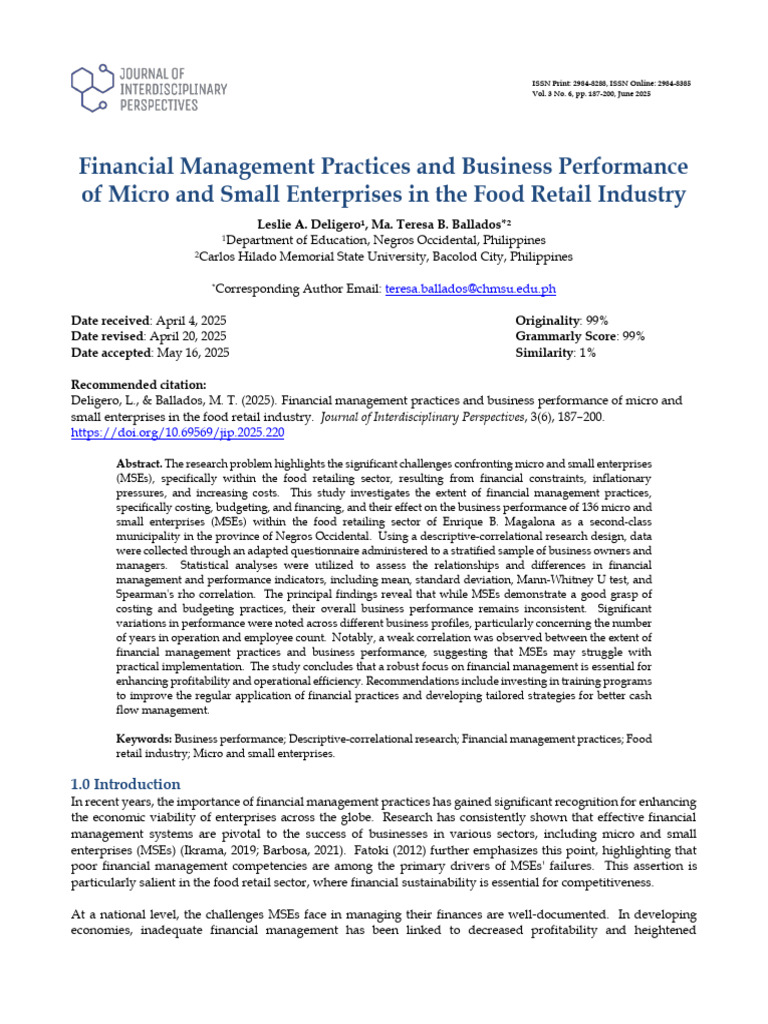 Financial Management Practices and Business Performance of Micro and ...