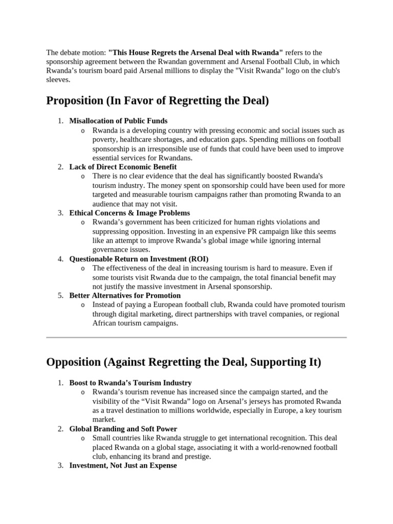 The Debate Motion ARSENAL | PDF | Tourism | Rwanda