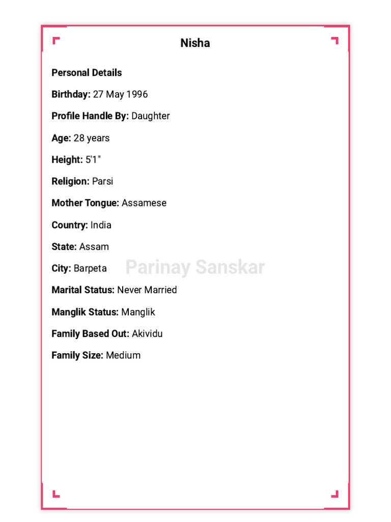 Nisha Profile | PDF