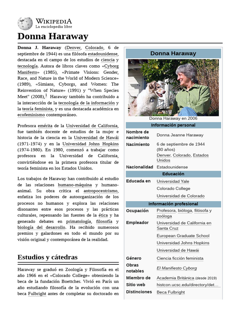 Donna Haraway: Filosofía y Ciencia Feminista | PDF