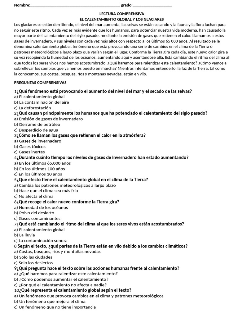 Lectura Comprensiva Todos | PDF | Cambio climático | Clima