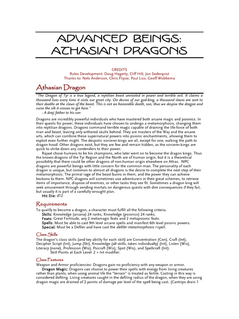 Advanced Dragons of Athas Guide | PDF