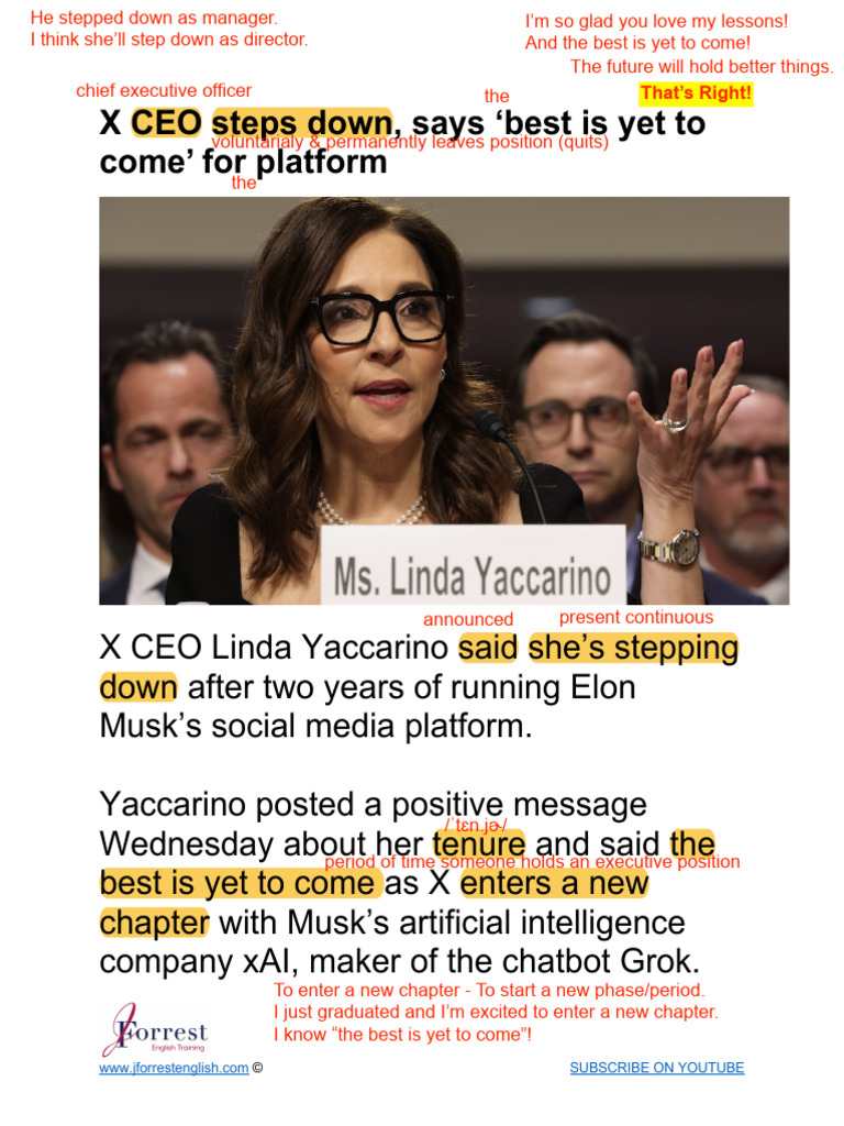 X CEO Linda Yaccarino Steps Down | PDF | English Language | Linguistics
